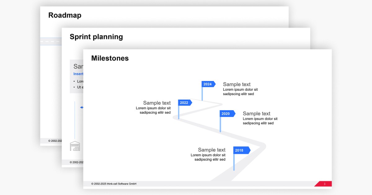 Kostenlose Roadmap-Vorlage für PowerPoint-Präsentationen | think-cell